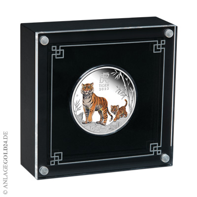1 oz Silber Lunar III - Jahr des Tigers 2022 PP coloriert --> Goldmünzen Silbermünzen Goldbarren ...