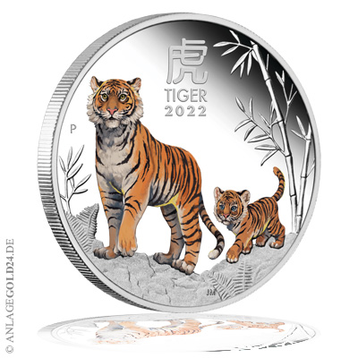 1 oz Silber Lunar III - Jahr des Tigers 2022 PP coloriert --> Goldmünzen Silbermünzen Goldbarren ...