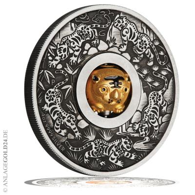 1 oz Silber Lunar III Jahr des Tigers - Rotierender Tiger 2022 Antik Finish --> Goldmünzen ...