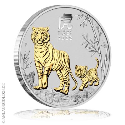1 oz Silber Lunar III - Jahr des Tigers vergoldet 2022 --> Goldmünzen Silbermünzen Goldbarren ...