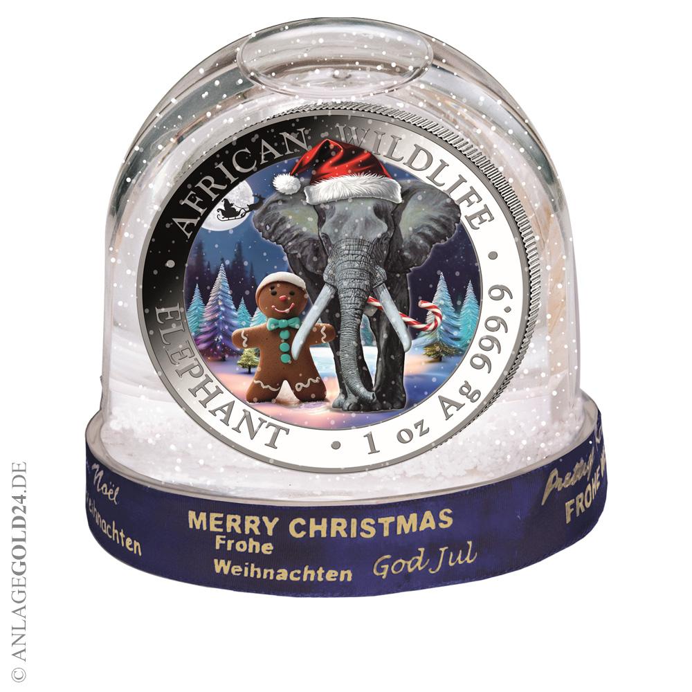 1 oz Silber Weihnachts-Elefant 2025 Somalia in Schneekugel ...