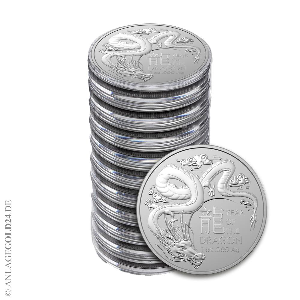 10er Rolle 1 oz Silber Lunar II RAM Jahr des Drachen 2024 ...