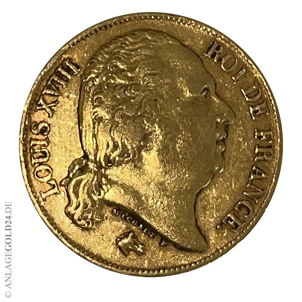 20 Francs Gold Louis XVIII. 1817 --> Goldmünzen Silbermünzen Goldbarren | Anlagegold24