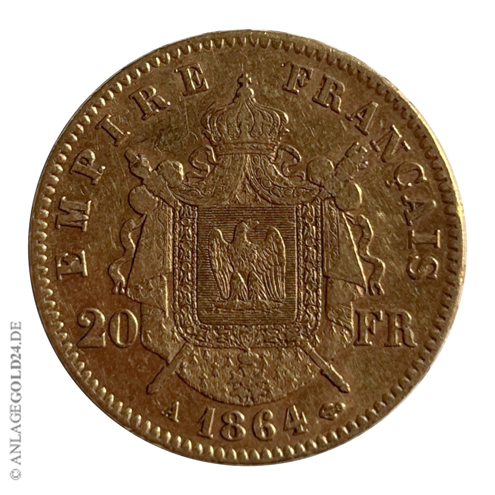 20 Francs Gold Napoleon III. Empereur mit Kranz --> Goldmünzen Silbermünzen Goldbarren ...