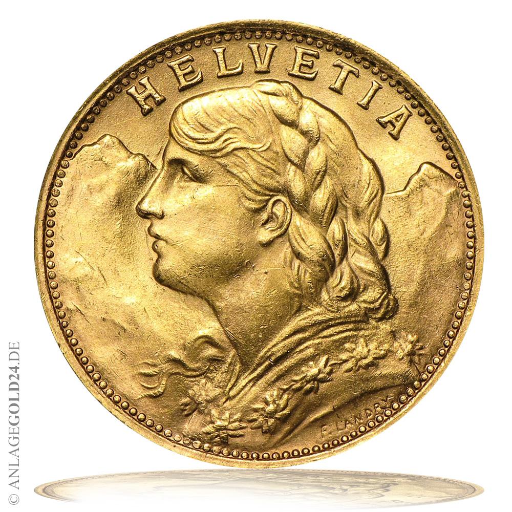 20 Schweizer Franken Vreneli Gold --> Goldmünzen Silbermünzen ...