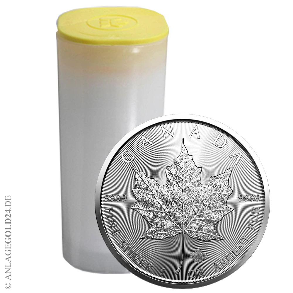 25er Tube 1 oz Silber Maple Leaf 2023 --> Goldmünzen Silbermünzen ...