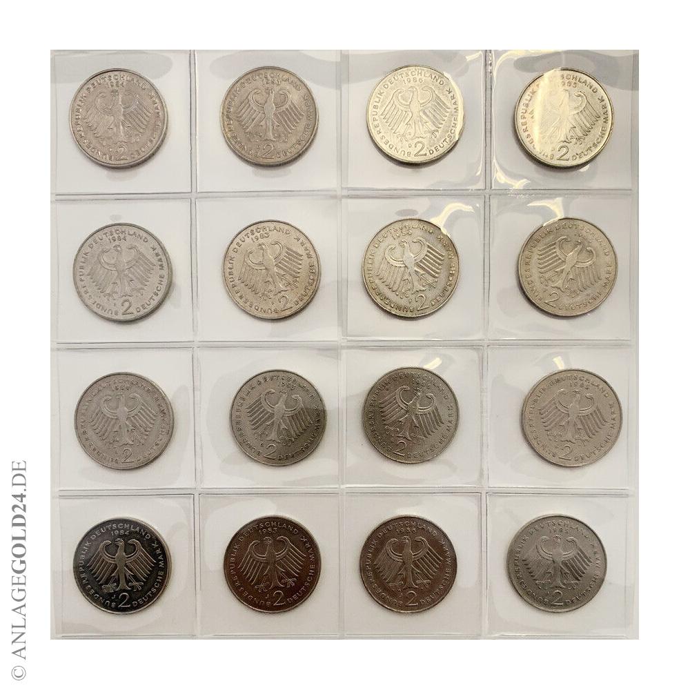 Komplettset 1979 bis 1993 Kurt Schumacher 2 Deutsche Mark 63 Münzen --> Goldmünzen Silbermünzen ...